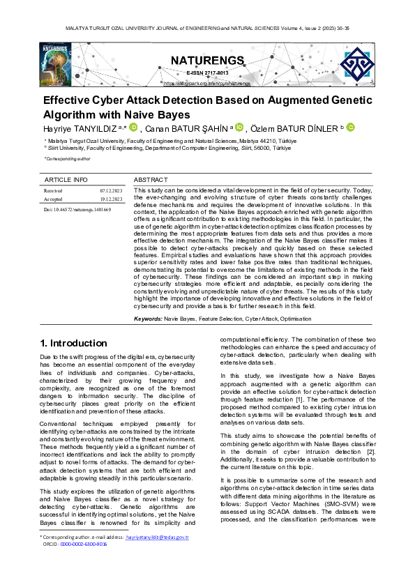(PDF) Genetic Algorithm-Enhanced Naive Bayes for Cyber Attack Detection