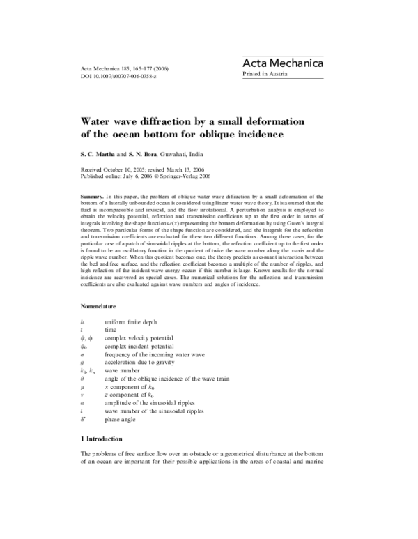 (PDF) Water Wave Diffraction by Ocean Bottom Deformation