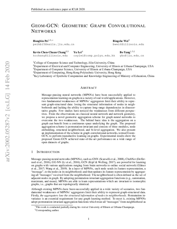 (PDF) Geom-GCN: Geometric Graph Convolutional Networks