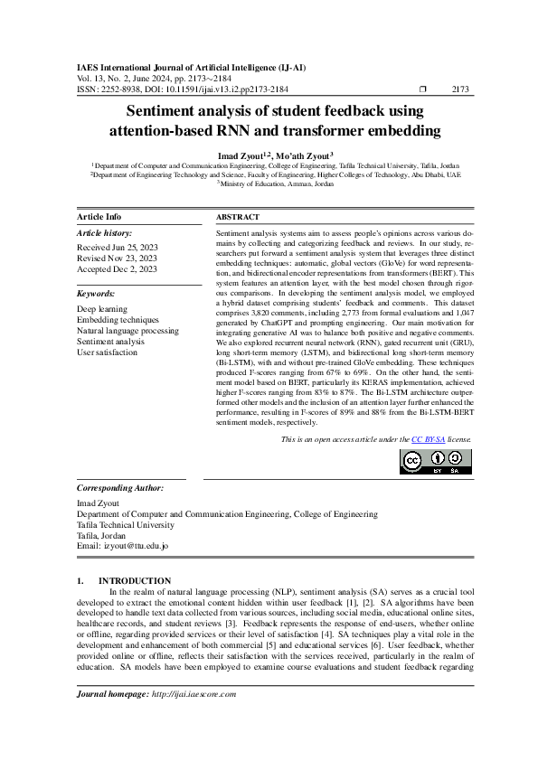 (PDF) Sentiment analysis of student feedback using attention-based RNN and transformer embedding
