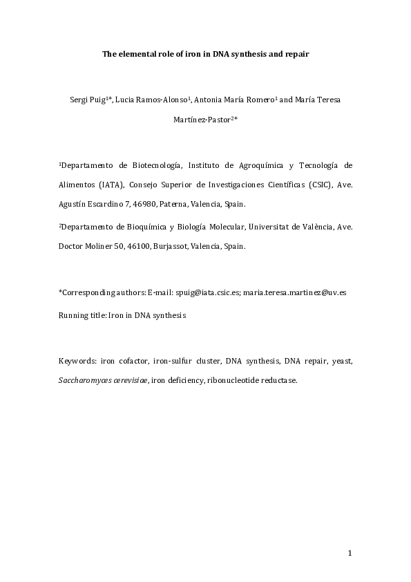 (PDF) The elemental role of iron in DNA synthesis and repair