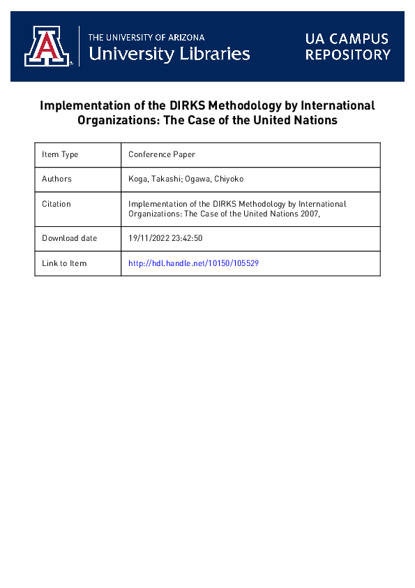 (PDF) Implementation of the DIRKS Methodology by International Organizations: The Case of the ...