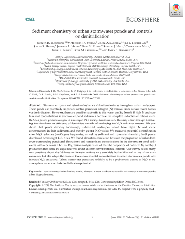 (PDF) Sediment chemistry of urban stormwater ponds and controls on ...