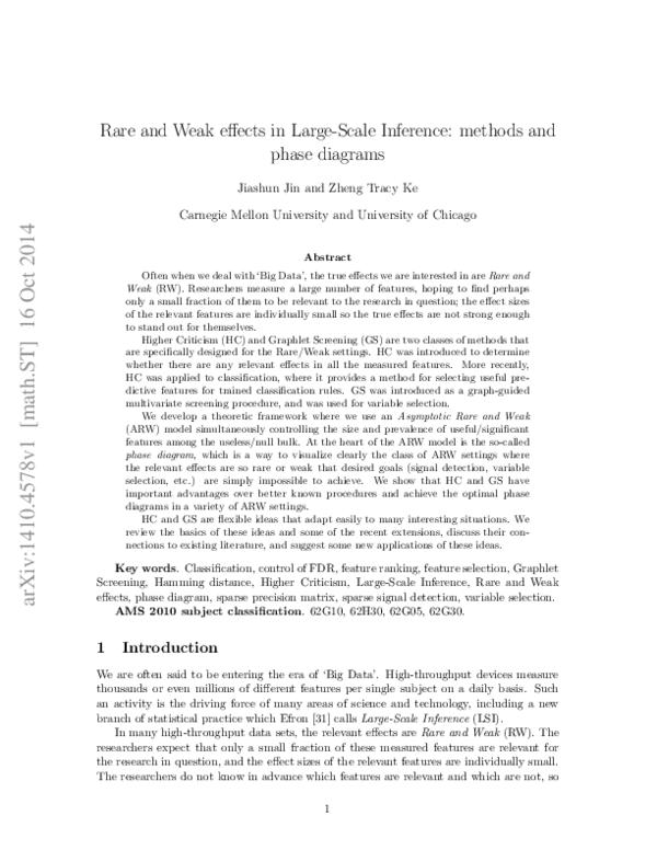 (PDF) Rare and Weak Eects in Large-Scale Inference: Methods and Phase ...