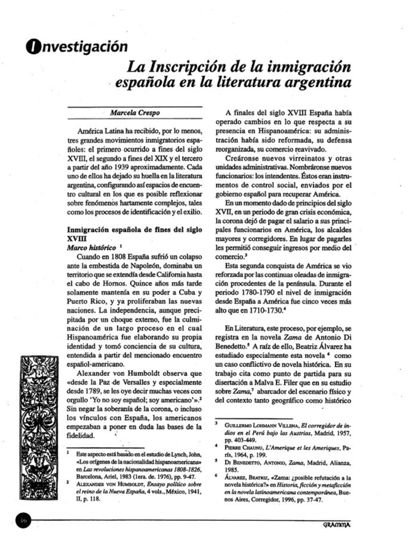 (PDF) La Inscripción de la inmigración española en la literatura argentina