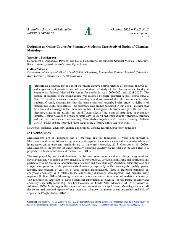 (PDF) Designing an Online Course for Pharmacy Students: Case Study of ...