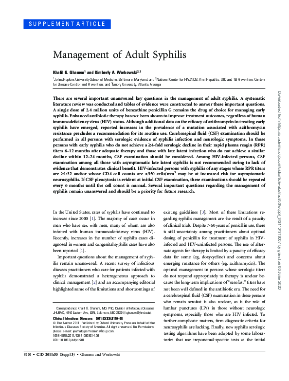 (PDF) Management of Adult Syphilis