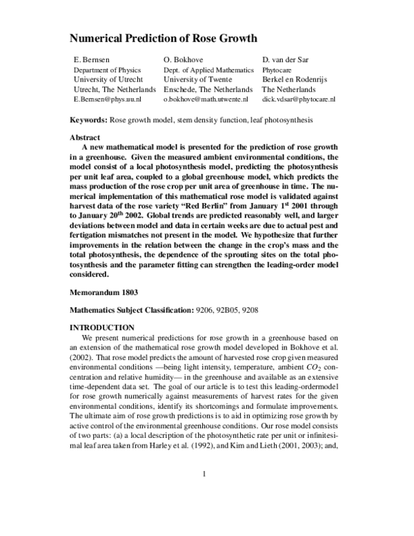 (PDF) Numerical Prediction of Rose Growth