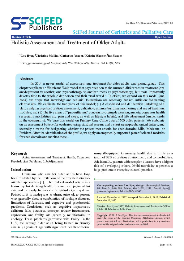 (PDF) New Model: Holistic Assessment and Treatment of Older Adults