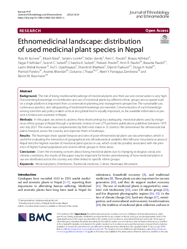 (PDF) Ethnomedicinal landscape: distribution of used medicinal plant species in Nepal | Dr ...