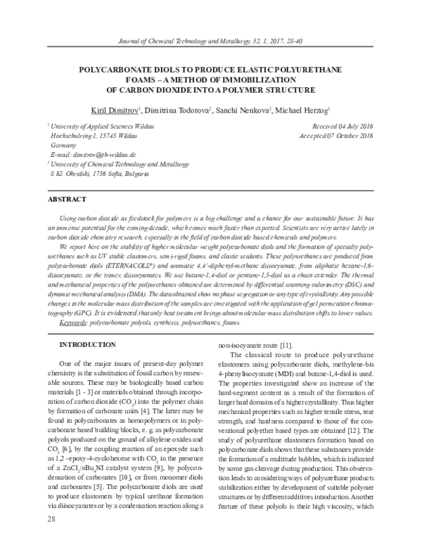 (PDF) Polycarbonate Diols to Produce Elastic Polyurethane Foams – a ...