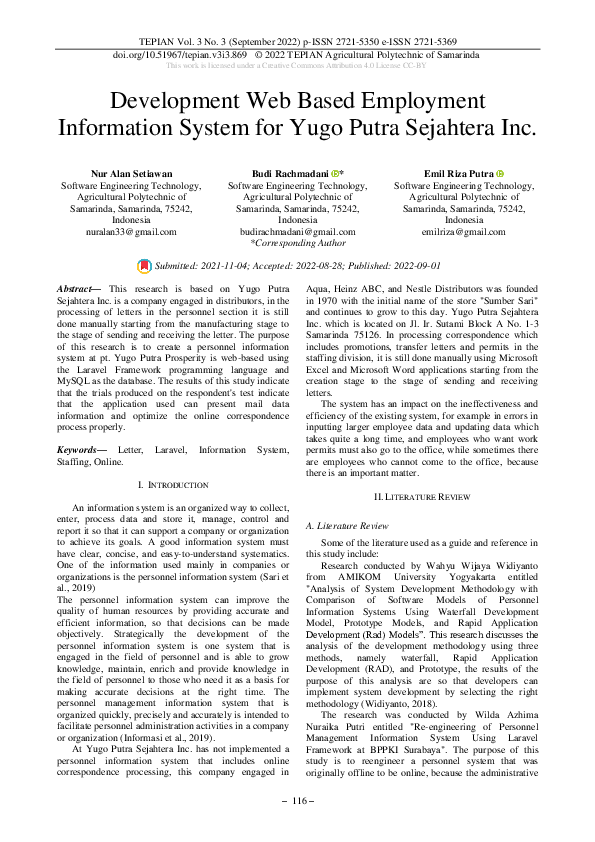 (PDF) Development Web Based Employment Information System for Yugo Putra Sejahtera Inc