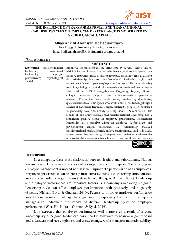 (PDF) The Influence Of Transformational And Transactional Leadership Styles On Employee ...