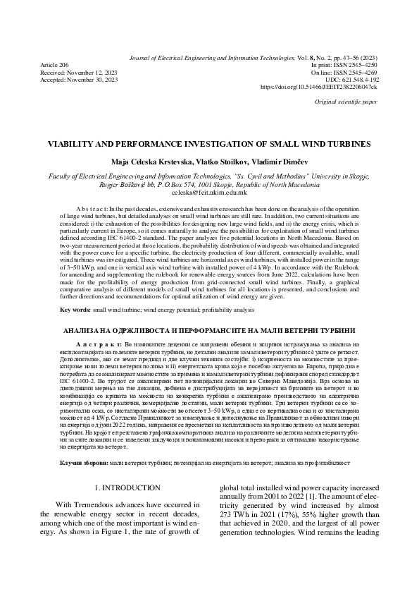 (PDF) Viability and Performance Investigation of Small Wind Turbines