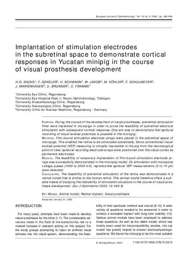 (PDF) Implantation of Stimulation Electrodes in the Subretinal Space to ...