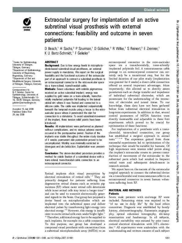 (PDF) Extraocular surgery for implantation of an active subretinal ...