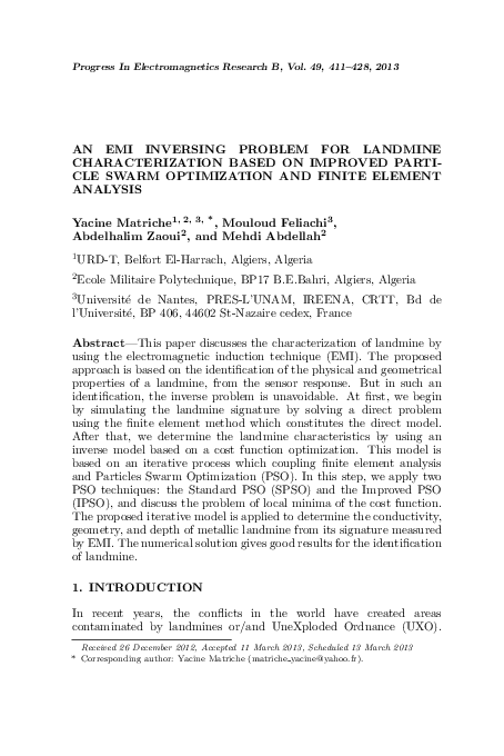(PDF) An Emi Inversing Problem for Landmine Characterization Based on Improved Particle Swarm ...