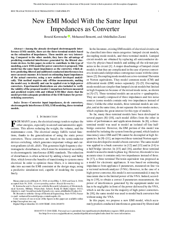 (PDF) New EMI Model With the Same Input Impedances as Converter