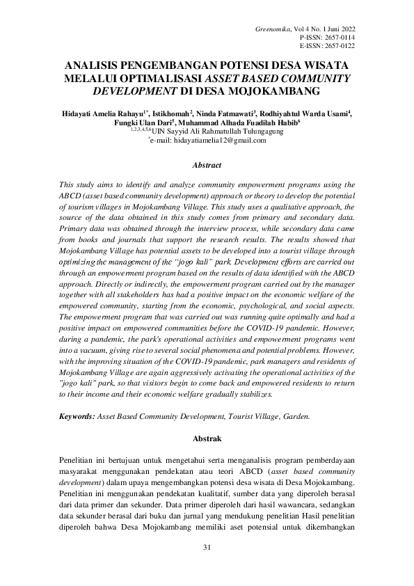 (PDF) Analisis Pengembangan Potensi Desa Wisata Melalui Optimalisasi ...