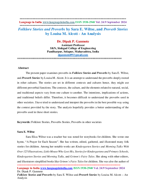 (PDF) Folklore Stories and Proverbs by Sara E. Wiltse, and Proverb ...