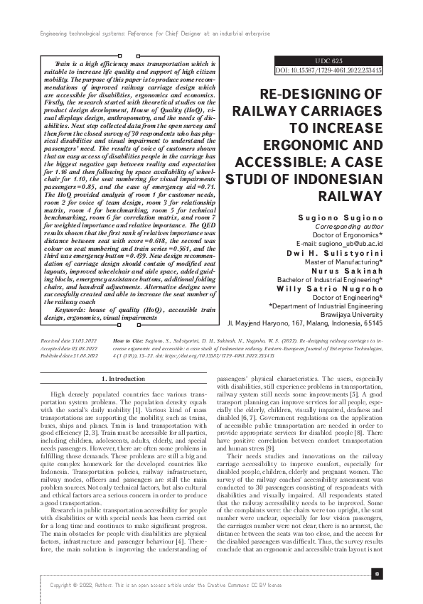 (PDF) Re-designing of railway carriages to increase ergonomic and ...