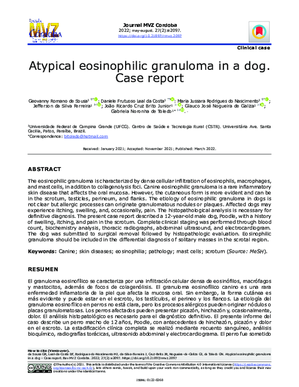 (PDF) Atypical eosinophilic granuloma in a dog. Case report