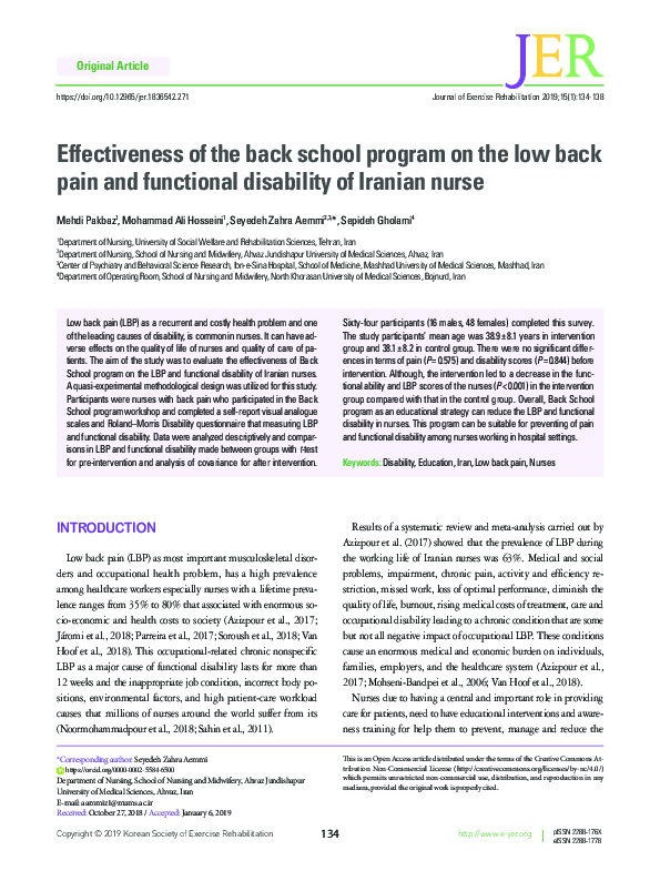 (PDF) Effectiveness of the back school program on the low back pain and ...