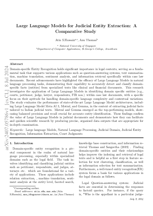 (PDF) Large Language Models for Judicial Entity Extraction: A Comparative Study
