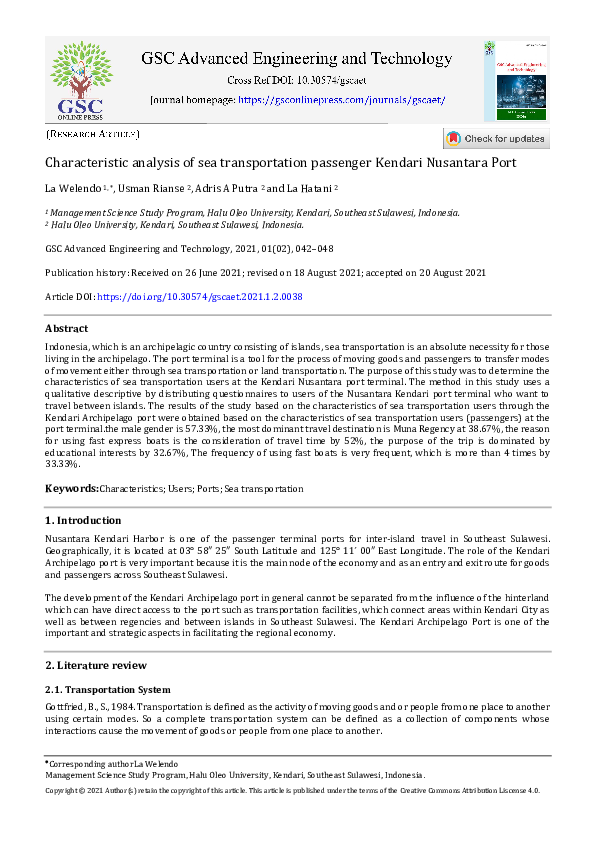 (PDF) Characteristic analysis of sea transportation passenger Kendari ...