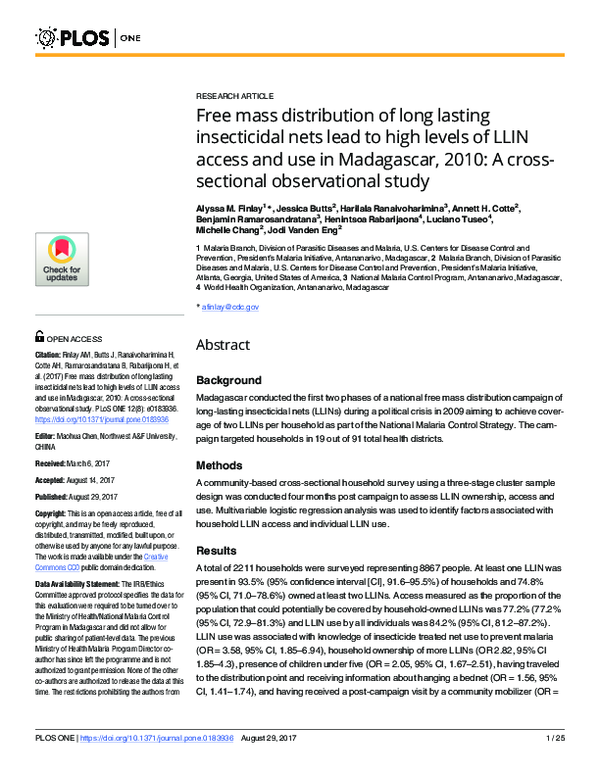 (PDF) Impact of Free LLIN Distribution on Access and Use in Madagascar