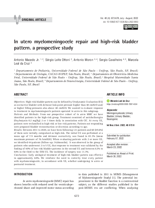 (PDF) In utero myelomeningocele repair and high-risk bladder pattern. a ...