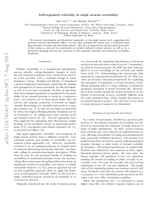 (PDF) Self-organized criticality in single-neuron excitability | Shimon ...