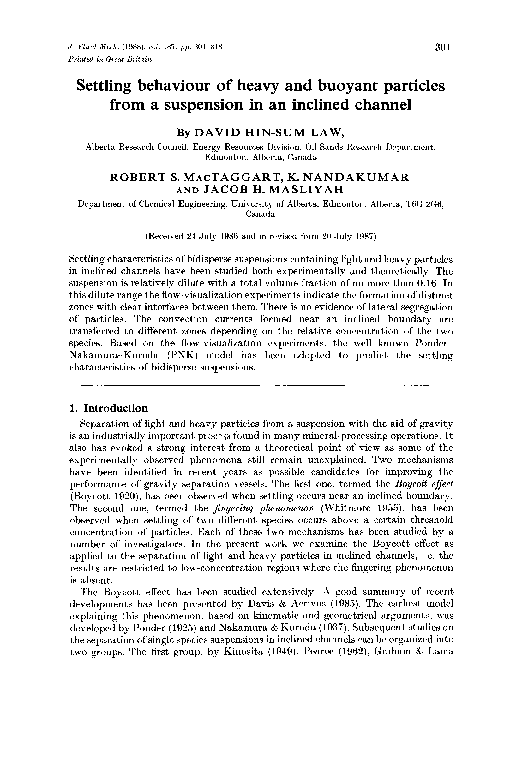 (PDF) Settling behaviour of heavy and buoyant particles from a suspension in an inclined channel
