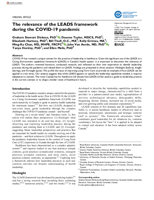 (PDF) The relevance of the LEADS framework during the COVID-19 pandemic