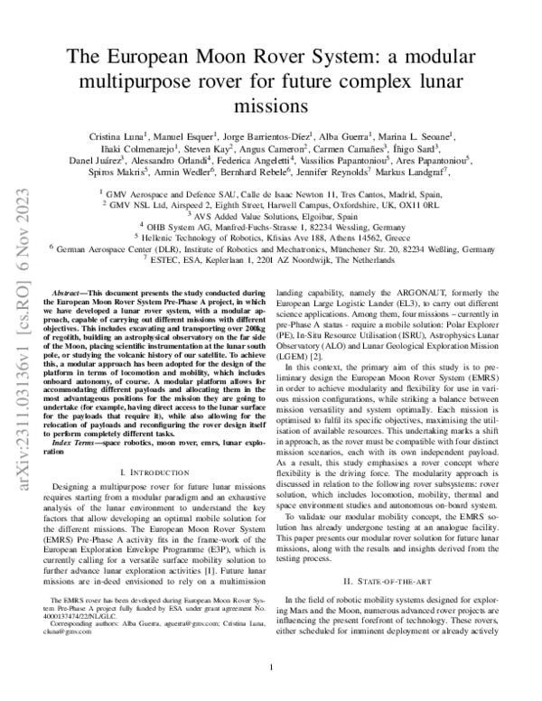 (PDF) The European Moon Rover System: a modular multipurpose rover for ...