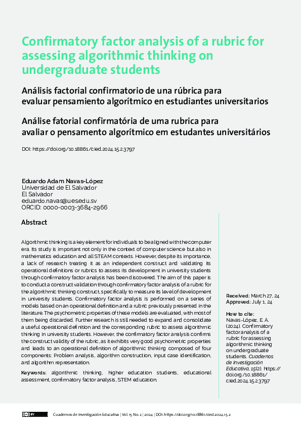 (PDF) Confirmatory factor analysis of a rubric for assessing algorithmic thinking on ...