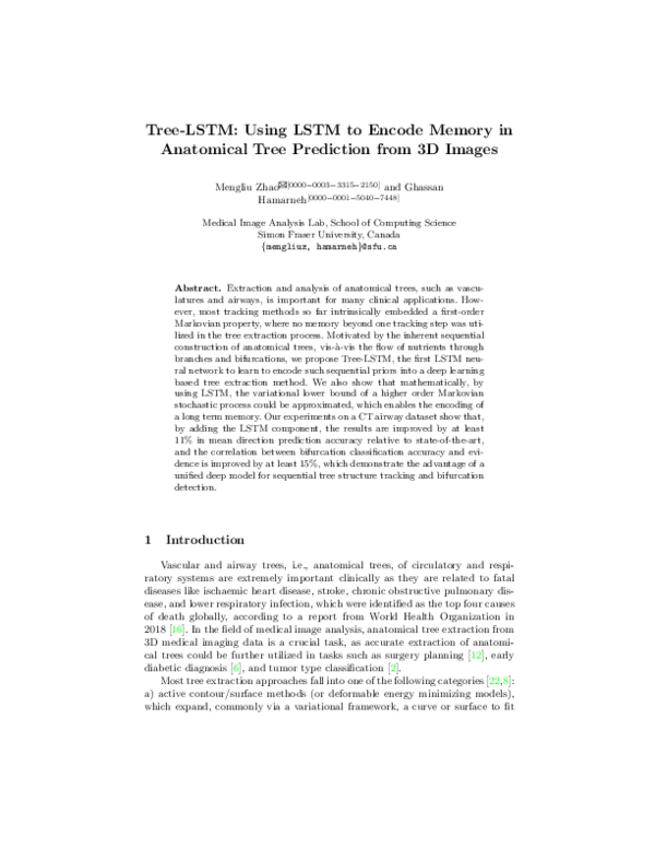 Pdf Tree Lstm Using Lstm To Encode Memory In Anatomical Tree Prediction From 3d Images