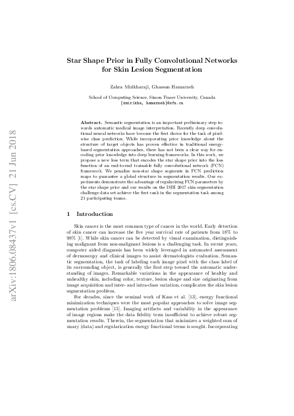 Star Shape Prior in Fully Convolutional Networks for Skin Lesion ...