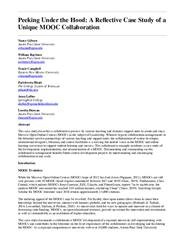 (PDF) Peeking under the Hood: A Reflective Case Study of A Unique MOOC Collaboration