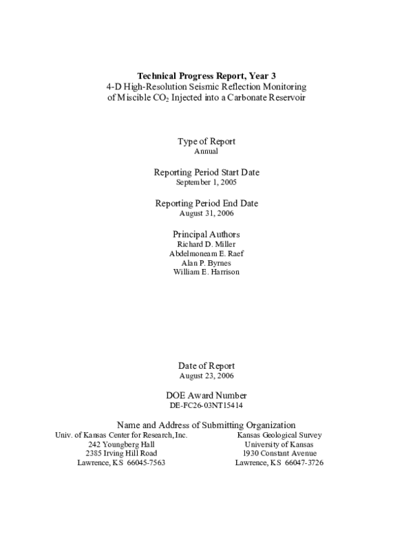 Pdf 4 D High Resolution Seismic Reflection Monitoring Of Miscible Co2 Injected Into A