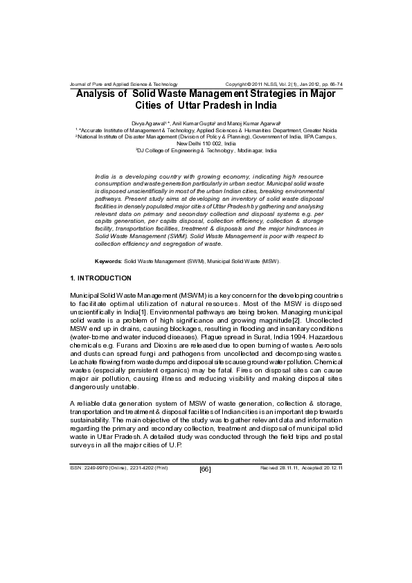 (PDF) Analysis of Solid Waste Management Strategies in Major Cities of ...