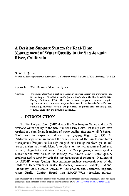 (PDF) A Decision Support System for Real-Time Management of Water ...