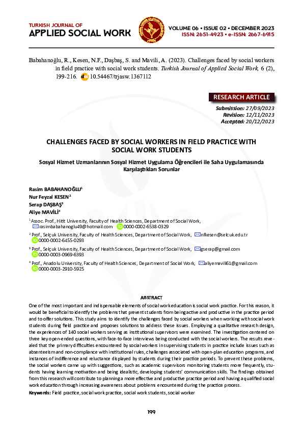 (PDF) Problems Social Workers Experience Among Social Work Students in ...