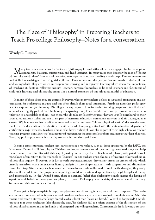 (PDF) The Place of ‘Philosophy’ in Preparing Teachers to Teach Pre ...