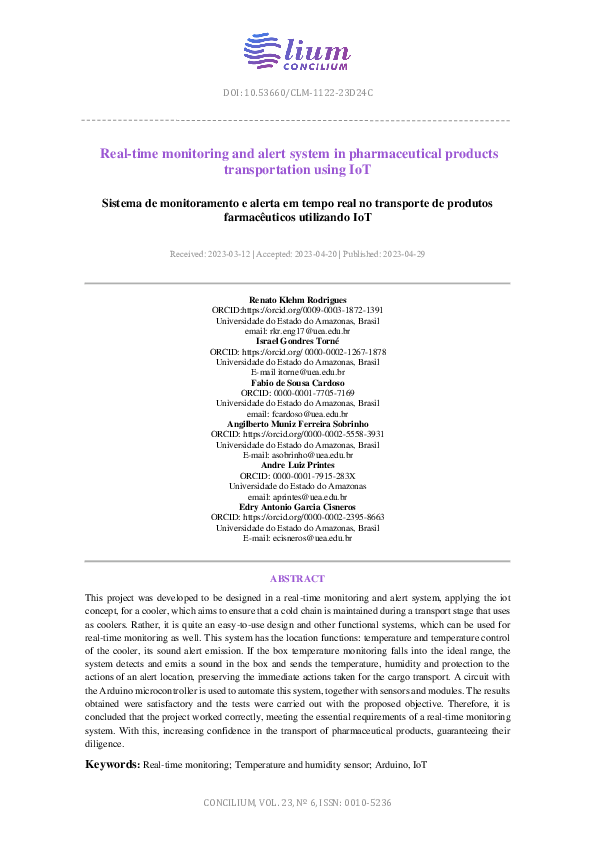 (PDF) Real-time monitoring and alert system in pharmaceutical products transportation using IoT