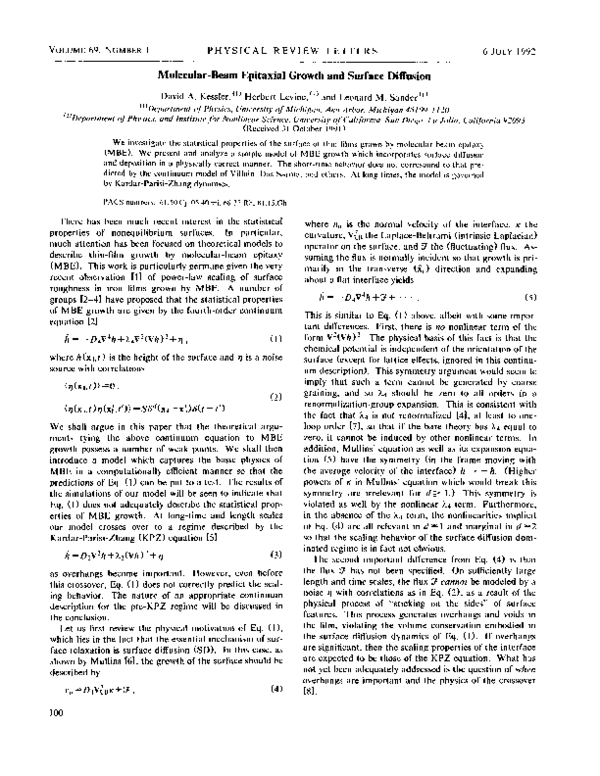 (PDF) Molecular-beam epitaxial growth and surface diffusion