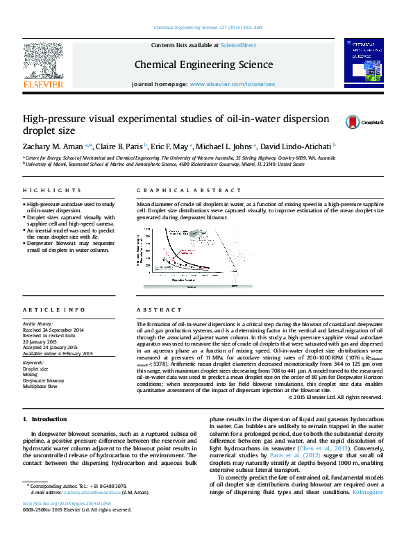 (PDF) High-pressure visual experimental studies of oil-in-water ...
