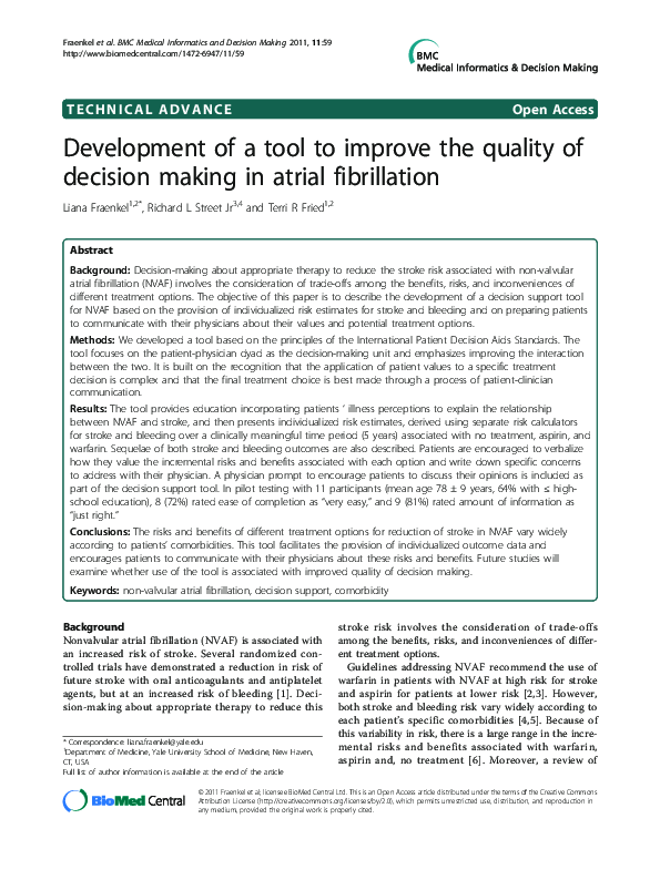 Development Of A Tool To Improve The Quality Of Decision Making In Atrial Fibrillation