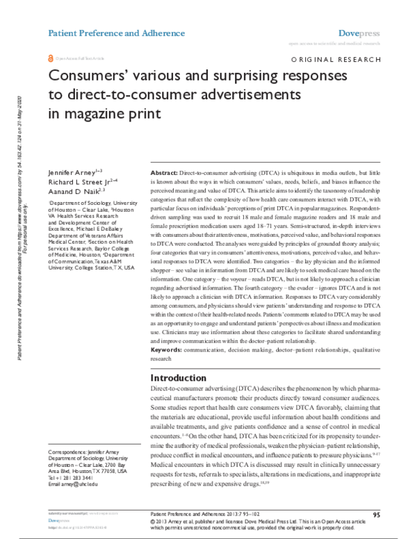 (PDF) Consumers' various and surprising responses to direct-to-consumer ...