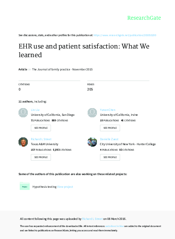 (PDF) EHR use and patient satisfaction: What we learned